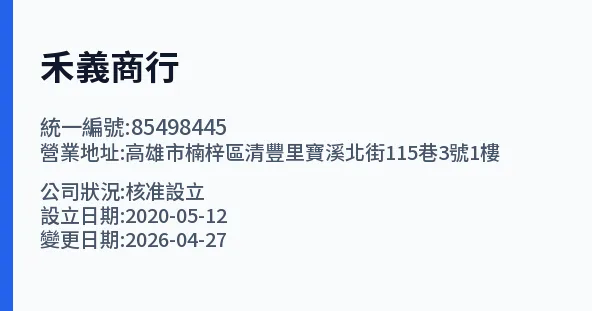 禾義商行的照片-統編 85498445(高雄市) 公司登記資料與營業項目詳細圖表