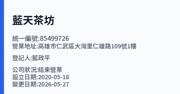 藍天茶坊的照片-統編 85499726(高雄市) 公司登記資料與營業項目詳細圖表