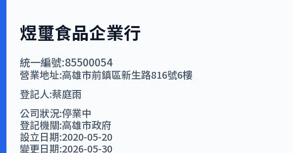 煜璽食品企業行的照片-統編 85500054(高雄市) 公司登記資料與營業項目詳細圖表