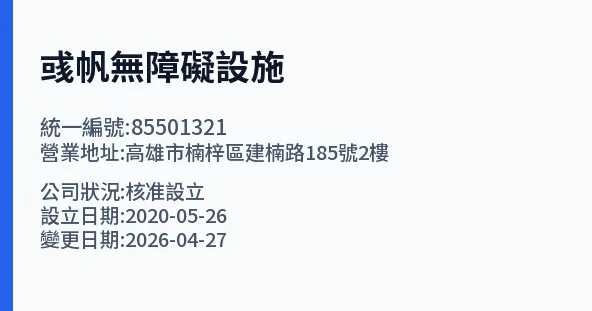 彧帆無障礙設施的照片-統編 85501321(高雄市) 公司登記資料與營業項目詳細圖表