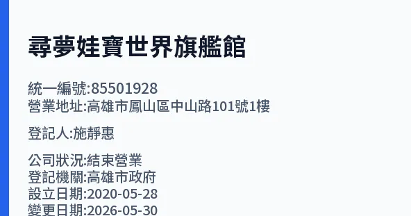 尋夢娃寶世界旗艦館的照片-統編 85501928(高雄市) 公司登記資料與營業項目詳細圖表