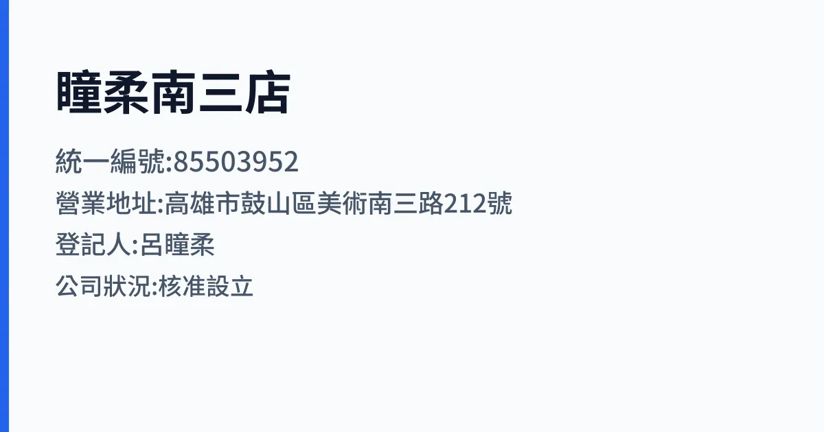 瞳柔南三店 - 統編 85503952(高雄市) 公司登記資料與營業項目詳細圖表