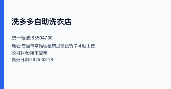 洗多多自助洗衣店的照片-統編 85504798(高雄市) 公司登記資料與營業項目詳細圖表