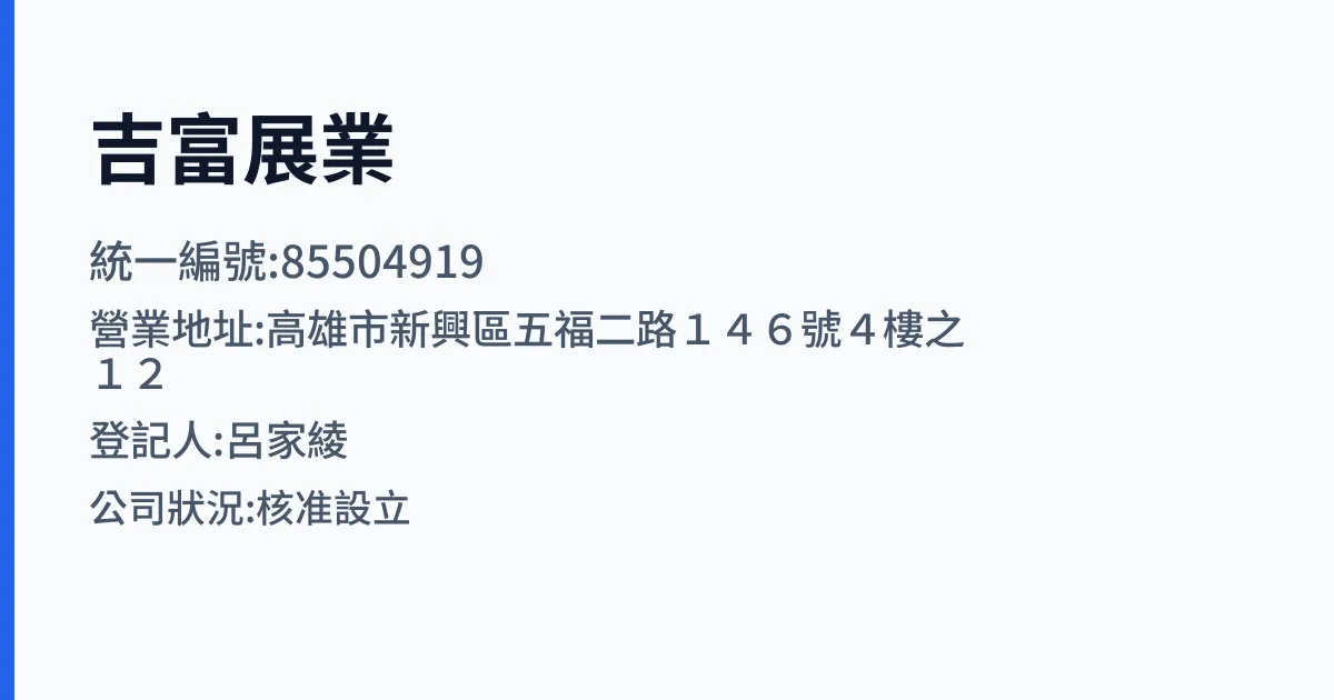 吉富展業 - 統編 85504919(高雄市) 公司登記資料與營業項目詳細圖表