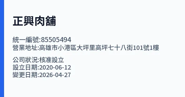 正興肉舖的照片-統編 85505494(高雄市) 公司登記資料與營業項目詳細圖表