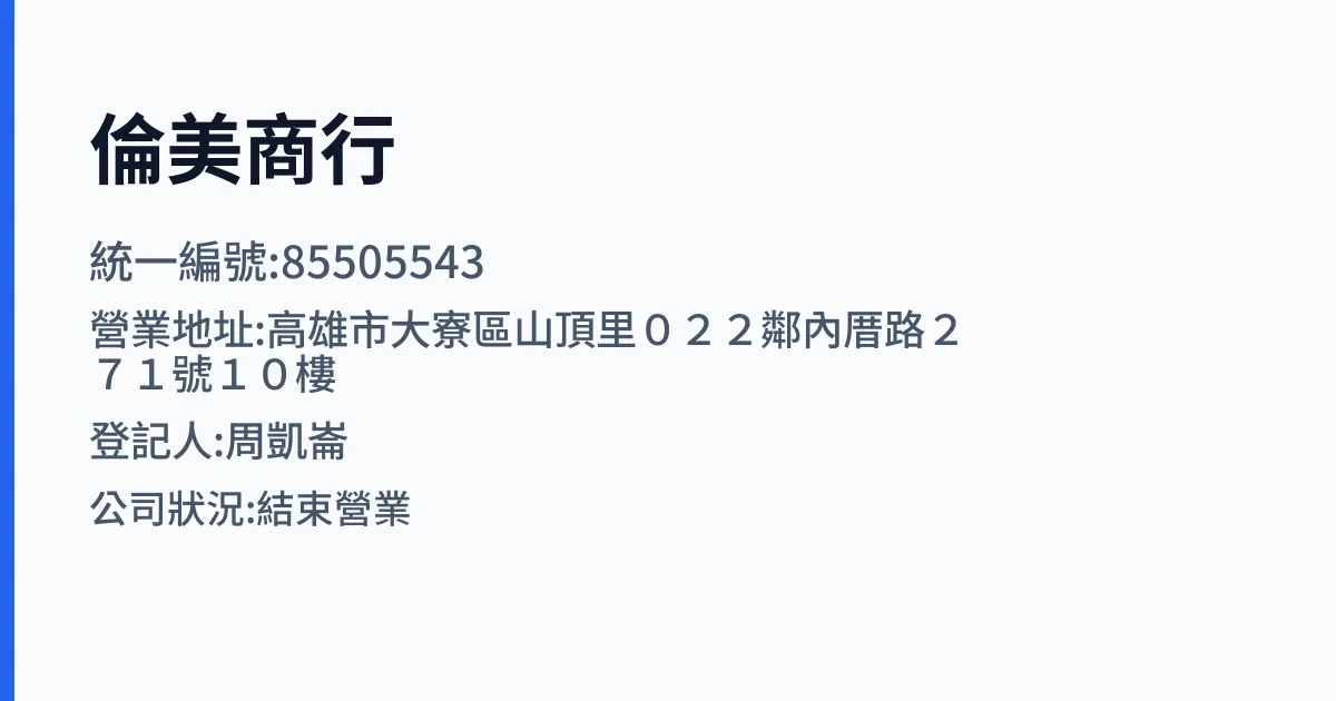 倫美商行 - 統編 85505543(高雄市) 公司登記資料與營業項目詳細圖表
