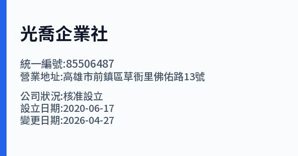 光喬企業社的照片-統編 85506487(高雄市) 公司登記資料與營業項目詳細圖表