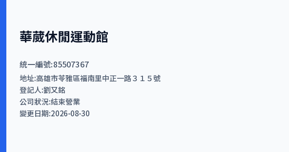 華葳休閒運動館的照片-統編 85507367(高雄市) 公司登記資料與營業項目詳細圖表
