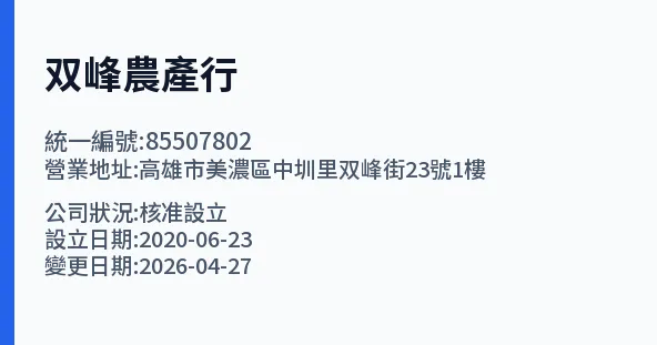 双峰農產行的照片-統編 85507802(高雄市) 公司登記資料與營業項目詳細圖表