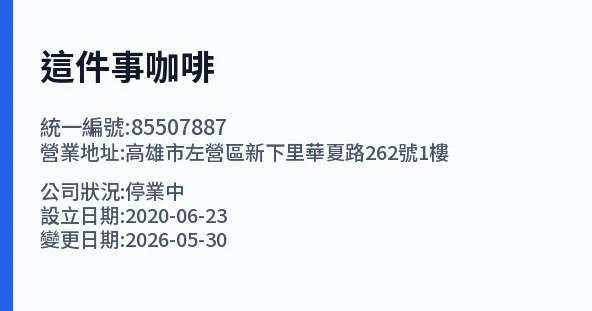 這件事咖啡的照片-統編 85507887(高雄市) 公司登記資料與營業項目詳細圖表