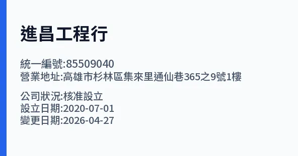 進昌工程行的照片-統編 85509040(高雄市) 公司登記資料與營業項目詳細圖表