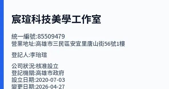 宸瑄科技美學工作室的照片-統編 85509479(高雄市) 公司登記資料與營業項目詳細圖表