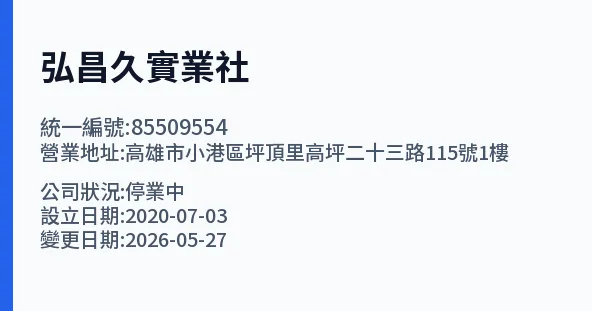 弘昌久實業社的照片-統編 85509554(高雄市) 公司登記資料與營業項目詳細圖表