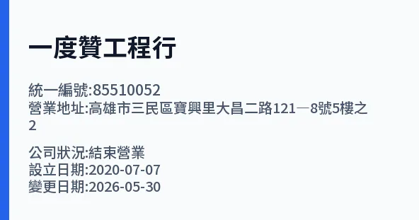一度贊工程行的照片-統編 85510052(高雄市) 公司登記資料與營業項目詳細圖表