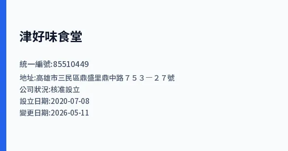 津好味食堂的照片-統編 85510449(高雄市) 公司登記資料與營業項目詳細圖表