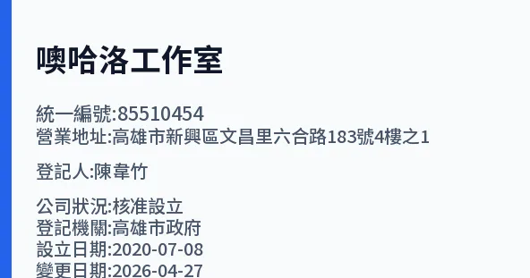 噢哈洛工作室的照片-統編 85510454(高雄市) 公司登記資料與營業項目詳細圖表