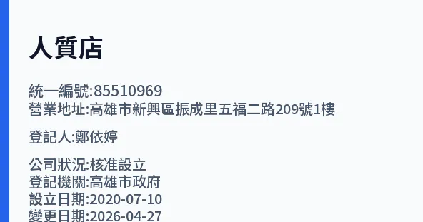 人質店的照片-統編 85510969(高雄市) 公司登記資料與營業項目詳細圖表