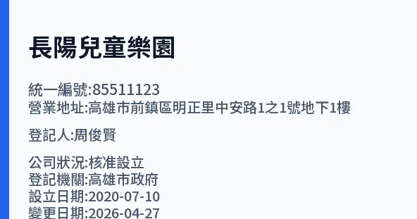 長陽兒童樂園的照片-統編 85511123(高雄市) 公司登記資料與營業項目詳細圖表