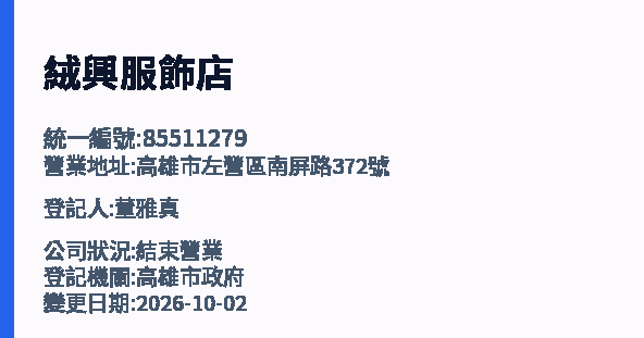 絨興服飾店的照片-統編 85511279(高雄市) 公司登記資料與營業項目詳細圖表