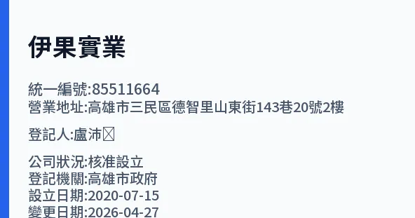 伊果實業的照片-統編 85511664(高雄市) 公司登記資料與營業項目詳細圖表