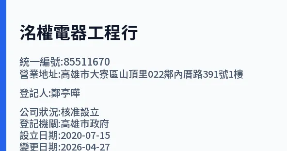 洺權電器工程行的照片-統編 85511670(高雄市) 公司登記資料與營業項目詳細圖表