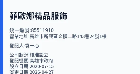 菲歐娜精品服飾的照片-統編 85511910(高雄市) 公司登記資料與營業項目詳細圖表