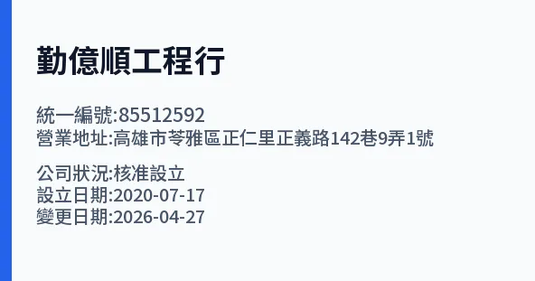 勤億順工程行的照片-統編 85512592(高雄市) 公司登記資料與營業項目詳細圖表