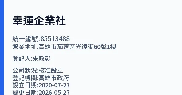 幸運企業社的照片-統編 85513488(高雄市) 公司登記資料與營業項目詳細圖表