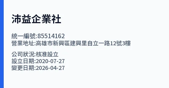 沛益企業社的照片-統編 85514162(高雄市) 公司登記資料與營業項目詳細圖表