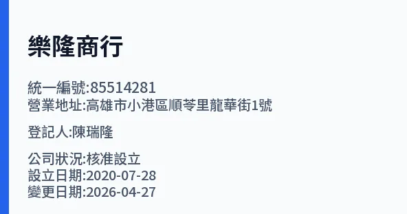 樂隆商行的照片-統編 85514281(高雄市) 公司登記資料與營業項目詳細圖表