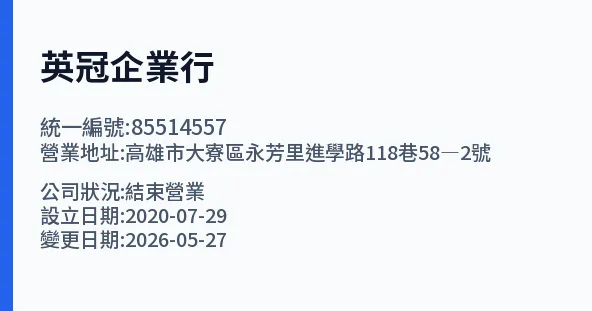 英冠企業行的照片-統編 85514557(高雄市) 公司登記資料與營業項目詳細圖表
