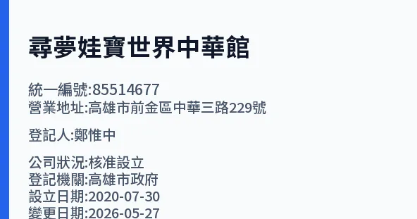 尋夢娃寶世界中華館的照片-統編 85514677(高雄市) 公司登記資料與營業項目詳細圖表