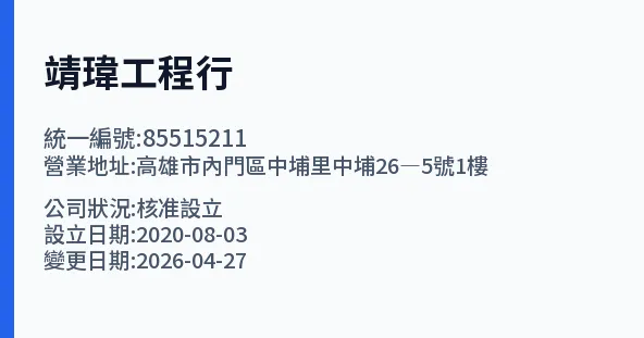 靖瑋工程行的照片-統編 85515211(高雄市) 公司登記資料與營業項目詳細圖表
