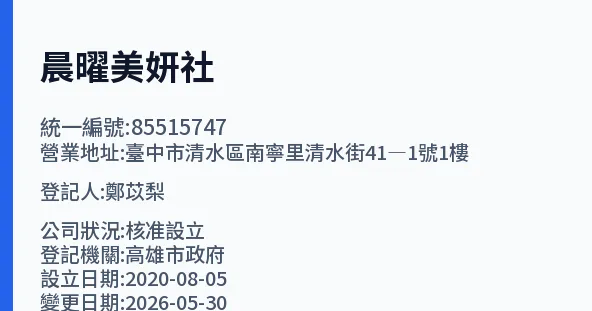 晨曜美妍社的照片-統編 85515747(高雄市) 公司登記資料與營業項目詳細圖表