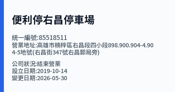 便利停右昌停車場的照片-統編 85518511(高雄市) 公司登記資料與營業項目詳細圖表