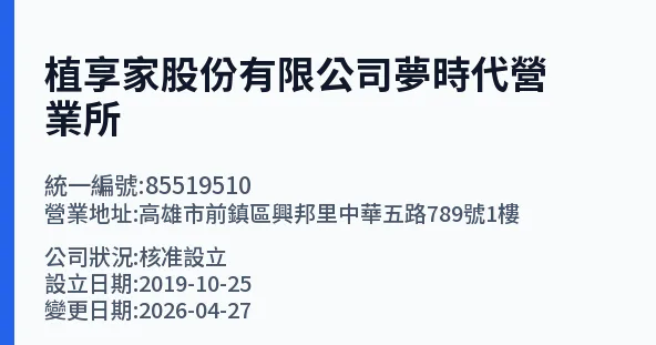 植享家股份有限公司夢時代營業所的照片-統編 85519510(高雄市) 公司登記資料與營業項目詳細圖表