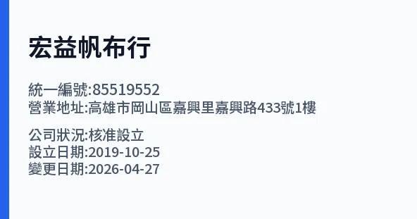 宏益帆布行的照片-統編 85519552(高雄市) 公司登記資料與營業項目詳細圖表