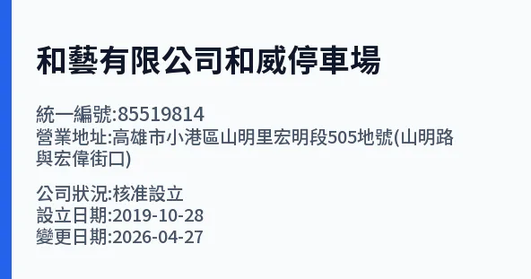 和藝有限公司和威停車場的照片-統編 85519814(高雄市) 公司登記資料與營業項目詳細圖表