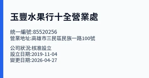 玉豐水果行十全營業處的照片-統編 85520256(高雄市) 公司登記資料與營業項目詳細圖表