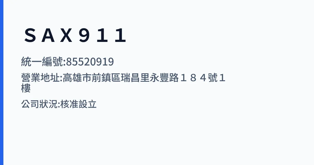 SAX911 - 統編 85520919(高雄市) 公司登記資料與營業項目詳細圖表