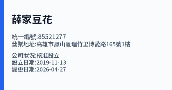 薛家豆花的照片-統編 85521277(高雄市) 公司登記資料與營業項目詳細圖表