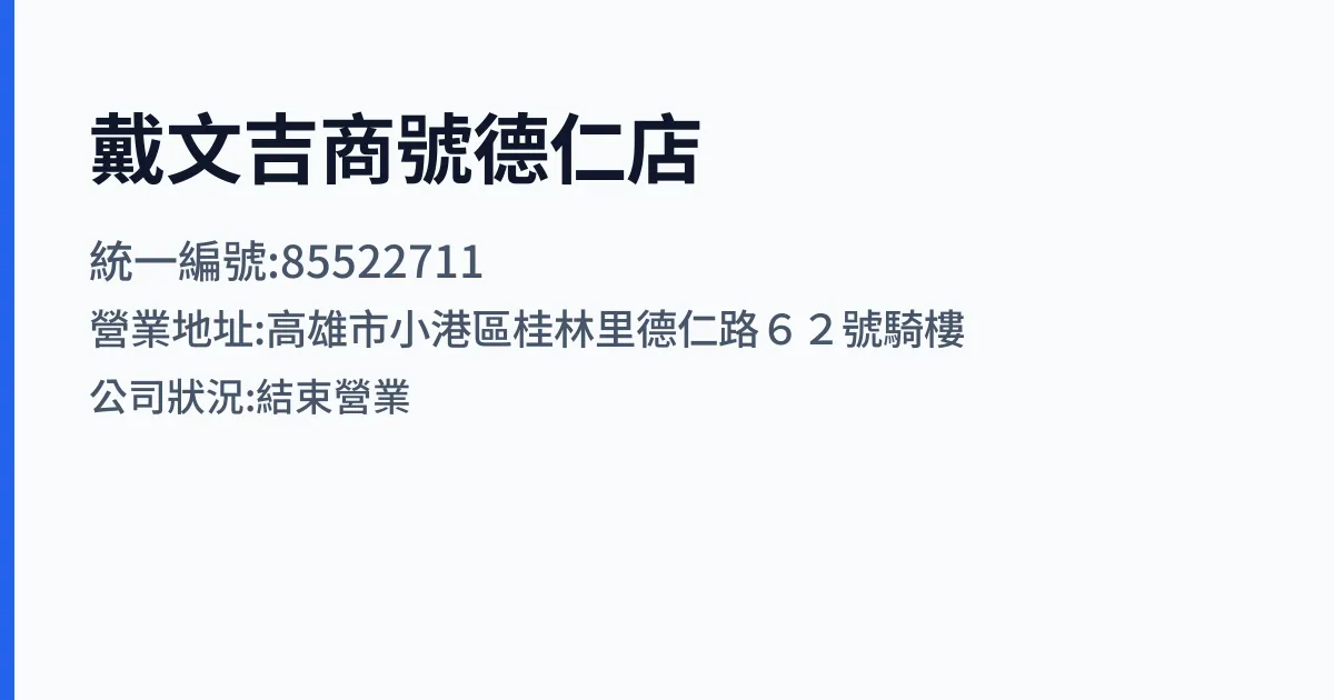 戴文吉商號德仁店 - 統編 85522711(高雄市) 公司登記資料與營業項目詳細圖表