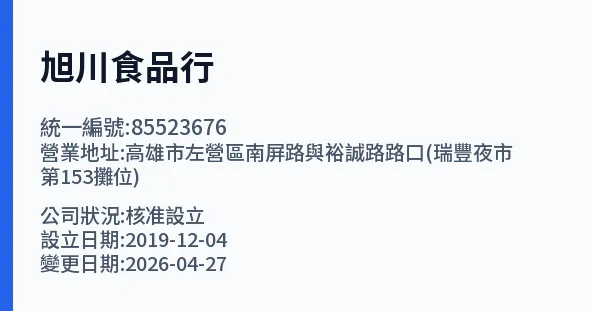 旭川食品行的照片-統編 85523676(高雄市) 公司登記資料與營業項目詳細圖表