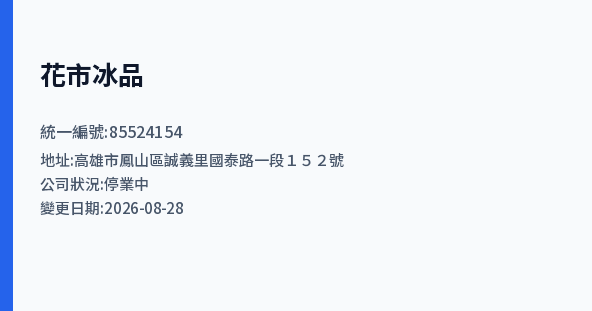 花市冰品的照片-統編 85524154(高雄市) 公司登記資料與營業項目詳細圖表
