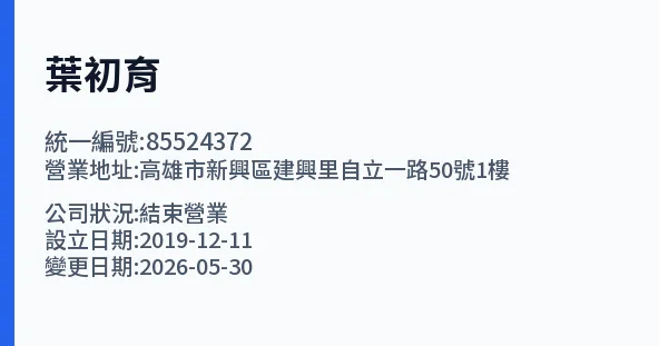 葉初育的照片-統編 85524372(高雄市) 公司登記資料與營業項目詳細圖表