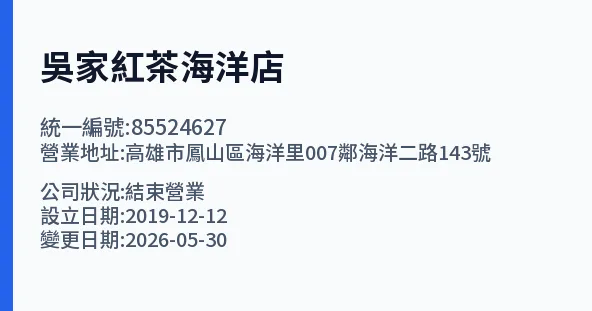 吳家紅茶海洋店的照片-統編 85524627(高雄市) 公司登記資料與營業項目詳細圖表