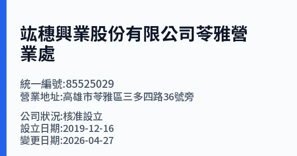 竑穗興業股份有限公司苓雅營業處的照片-統編 85525029(高雄市) 公司登記資料與營業項目詳細圖表