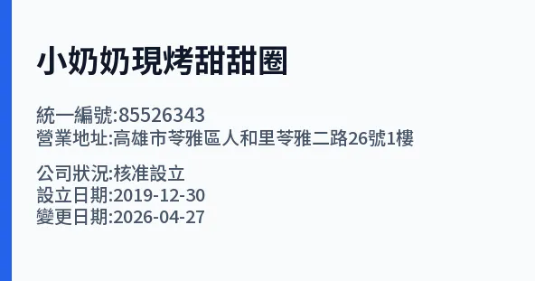 小奶奶現烤甜甜圈的照片-統編 85526343(高雄市) 公司登記資料與營業項目詳細圖表
