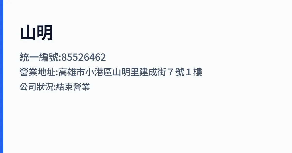 山明 - 統編 85526462（高雄市） 公司登記資料與營業項目詳細圖表