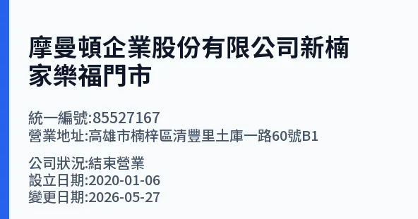 摩曼頓企業股份有限公司新楠家樂福門市的照片-統編 85527167(高雄市) 公司登記資料與營業項目詳細圖表